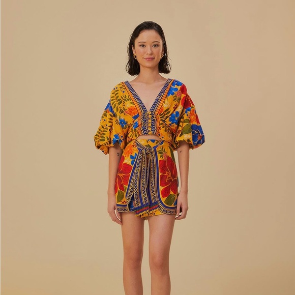 FARM Rio | Tops | Farm Rio Yellow Floral Yard Lenzing Ecovero Euroflax ...